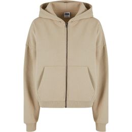 Sweatjacke Urban Classics "Urban Classics Damen Ladies Boxy Zip Hoody" Gr. L, beige (wetsand) Damen Sweatjacken