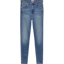 Skinny-fit-Jeans Tommy Jeans "SYLVIA HGH SKN ANK CH0238" Gr. 27, Länge 32, blau (denim medium), Damen, Denim/Jeans, Obermaterial: 92% Baumwolle, 6% Elastomultiester, 2% Elasthan, unifarben, Jeans, mit Logostickereien und Nieten