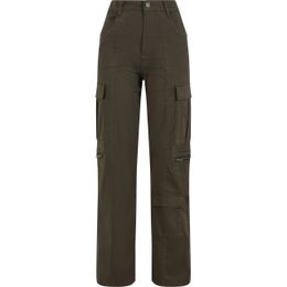 Stoffhose Urban Classics "Urban Classics Ladies Loose Utility Stretch Twill Pants" Gr. 26, Normalgrößen, grün (blackolive) Damen Hosen