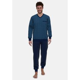 Götzburg Pyjama GÖTZBURG Gr. 56, blau (blau-mittel-allover) Herren Homewear-Sets mit praktischer Brusttasche