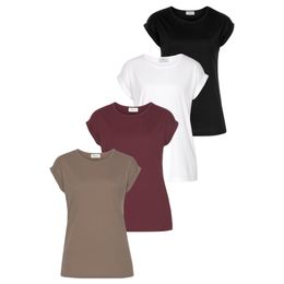 Boysen's T-Shirt BOYSEN'S Gr. 36, bunt (taupe, bordeaux, weiß, schwarz), Damen, Obermaterial: 50% Baumwolle, 50% Polyester, Shirts, Kurzarm, basic, Rundhalsausschnitt, für Freizeit und Sport