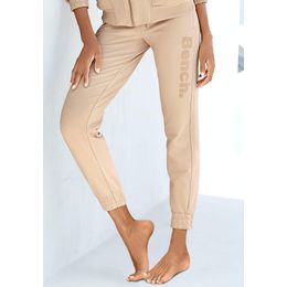 Homewearhose BENCH. LOUNGEWEAR Gr. 48/50, N-Gr, beige Damen Hosen mit Reißverschluss Taschen, Loungeanzug