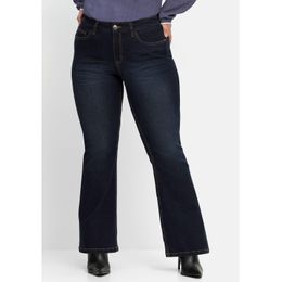 Bootcut-Jeans sheego "Große Größen" Gr. 44, Normalgrößen, blau (dark blue denim) Damen Jeans mit Used-Effekten, extralang