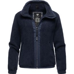 Sweatjacke Ragwear "Nordicka" Gr. L (40), blau (navy) Damen Sweatjacken Sportliche Kapuzenjacke mit Kunstleder-Elementen