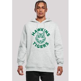 Kapuzenpullover F4NT4STIC "Stranger Things Hawkins Tigers Netflix TV Series" Gr. 3XL, grau (erdgrau), Herren, Obermaterial: 65% Baumwolle, 35% Polyester, Pullover, Premium Qualität