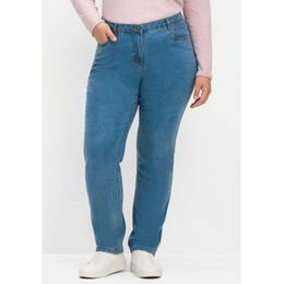 Gerade Jeans sheego "Große Größen" Gr. 42, Normalgrößen, blau (blue denim) Damen Jeans innen weich und wärmend angeraut