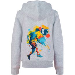 Kapuzenpullover F4NT4STIC "Fußballer bunt" Gr. 122/128, grau (erdgrau), Mädchen, Obermaterial: 65% Baumwolle, 35% Polyester, Pullover, Print