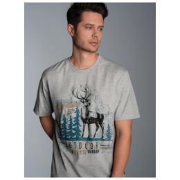 T-Shirt TRIGEMA "TRIGEMA mit großem Hirsch-Printmotiv" Gr. XXL, grau (grau-melange) Herren Shirts