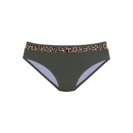 Bikini-Hose Lascana "Adelin" Gr. 36, N-Gr, grün (oliv, leo) Damen Badehosen mit bedruckten Einsätzen