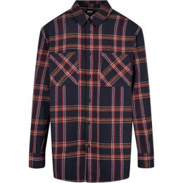 Langarmhemd Urban Classics "Urban Classics Herren Heavy Long Oversized Checked Shirt" Gr. M, US-Größen, blau (navy-orange) Herren Hemden