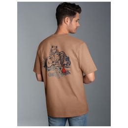 T-Shirt TRIGEMA "TRIGEMA mit großem Bären-Printmotiv" Gr. XXL, braun (haselnuss) Herren Shirts