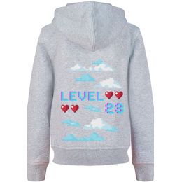 Kapuzenpullover F4NT4STIC "Happy New Year Silvester 2023" Gr. 110/116, grau (heather grey) Mädchen Pullover Print