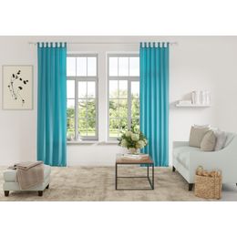 Vorhang Home Affaire "Parry" Gardinen Gr. 245cm, Schlaufen, 140cm, blau (aquablau) 2-er Set, blickdicht, monochrom, basic