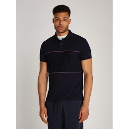 Poloshirt Tommy Hilfiger "GLOBAL STRIPE BLOCKING REG POLO", Herren, Gr. M, blau (desert sky), Piquu00e9, Obermaterial: 96% Baumwolle, 4% Elasthan, unifarben mit Farbeinsatz, casual, normal hüftlang, Kurzarm Rippbündchen, Shirts, mit Logo-Stickerei und Logo-Streifen