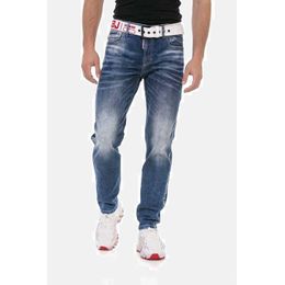 Cipo & Baxx 5-Pocket-Jeans CIPO & BAXX "Jeans", Herren, Gr. 30, Länge 34, blau, 98% Baumwolle;2% Elasthan, unifarben, Basic, slim fit lang, Jeans, mit tollen Stickereien, CD717