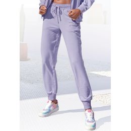 Jogginghose Buffalo, Damen, Gr. 32/34, N-Gr, lila (lavendel), angeraute Sweatware, Obermaterial: 60% Baumwolle, 40% Polyester, unifarben, casual, bequem lang, Hosen, mit seitlichen Eingrifftaschen, Loungeanzug