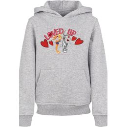 Kapuzenpullover F4NT4STIC "Looney Tunes Bugs Bunny And Lola Valentines" Gr. 122/128, grau (erdgrau), Mädchen, Obermaterial: 65% Baumwolle, 35% Polyester, Pullover, Print