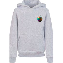 Kapuzenpullover F4NT4STIC "Colorfood Collection - Rainbow Apple" Gr. 122/128, grau (erdgrau), Mädchen, Obermaterial: 65% Baumwolle, 35% Polyester, Pullover, Print