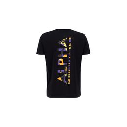 T-Shirt Alpha Industries "Alpha Industries Men - T-Shirts Backprint T Camo Print" Gr. L, schwarz (schwarz, orange), Herren, Obermaterial: 100% Baumwolle, Shirts