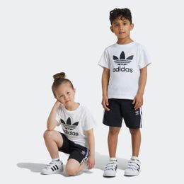 Trainingsanzug adidas originals "SHORT TEE SET" Gr. 122, schwarz-weiß (black / white) Kinder Sportanzüge