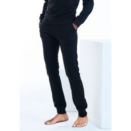 Jogginghose BENCH. LOUNGEWEAR, Damen, Gr. 32/34, N-Gr, schwarz, Sweatware, Obermaterial: 60% Baumwolle, 40% Polyester, unifarben, bestickt, casual, bequem lang, Hosen, mit dezenter Logostickerei, Loungeanzug