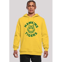 Kapuzenpullover F4NT4STIC "Stranger Things Hawkins Tigers Netflix TV Series" Gr. L, gelb (taxi yellow) Herren Pullover Premium Qualität