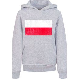 Kapuzenpullover F4NT4STIC "Poland Polen Flagge distressed" Gr. 146/152, grau (heather grey) Mädchen Pullover Print