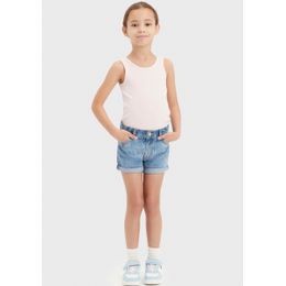 Jeansshorts LEVI'S KIDS "LVG MINI MOM SHORT W/ ROLL CUF" Gr. 5 (110), N-Gr, blau (vibe check), Mädchen, Denim/Jeans, Obermaterial: 100% Baumwolle, Jeans, for GIRLS