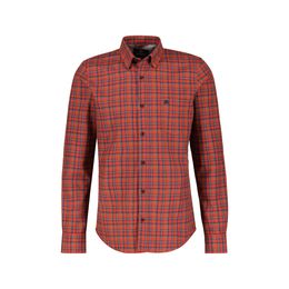 Langarmhemd Lerros "Lerros Karohemd, verdeckter Button-down-Kragen" Gr. 4XL, extraweit, grau (lava red) Herren Hemden