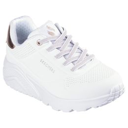 Sneaker Skechers "UNO LITE" Gr. 33, weiß, Kinder, Lederimitat, Schuhe, Freizeitschuh, Halbschuh, Schnürschuh mit metallic Fersenpatch