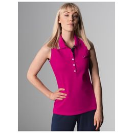 Shirttop TRIGEMA "TRIGEMA Ärmelloses Poloshirt mit kontrastfarbigen Akzenten", Damen, Gr. L, pink (magenta), 94% Baumwolle, 6% Elastan, klassisch, Tops