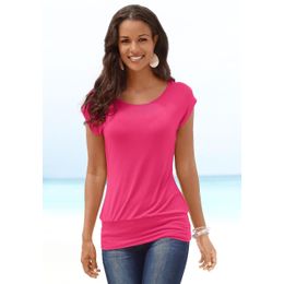 Longshirt Lascana "mit breitem Bund", Damen, Gr. 36/38, pink, Obermaterial: 95% Viskose (LENZING&trade; ECOVERO&trade;), 5% Elasthan, unifarben, figurumspielend lang, Rundhals, angeschnitten normaler Saum, Shirts Longshirt, aus weichem Viskose-Stretch