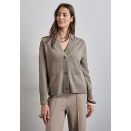 Cardigan Street One Gr. 36, beige (mocha meliert) Damen Strickjacken mit aufgenähten Taschen