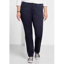 Stretch-Hose sheego "Große Größen" Gr. 20, Kurzgrößen, blau (marine) Damen Hosen 5-Pocket-Hose elastische Twill-Qualität