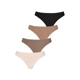 String Lascana, Damen, Gr. 36/38, bunt (champagner, nougat, beige, schwarz), Obermaterial: 95% Baumwolle, 5% Elasthan, unifarben, körpernah, Unterhosen, aus elastischer Baumwolle