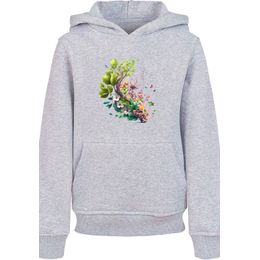 Kapuzenpullover F4NT4STIC "Baum mit Blumen Hoodie" Gr. 122/128, grau (erdgrau), Mädchen, Obermaterial: 65% Baumwolle, 35% Polyester, Pullover, Print