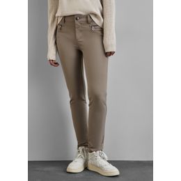 Röhrenhose Street One, Damen, Gr. 38, Länge 28, braun (ashen maple beige), Stoff, 88% Polyamid, 12% Elasthan, unifarben, casual, slim fit lang, Hosen, Middle Waist