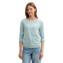 Sweatshirt Tom Tailor Denim Gr. L (40), blau (tourmaline melange) Damen Sweatshirts mit Raffungen am Ärmel