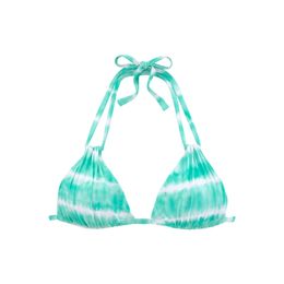 Triangel-Bikini-Top s.Oliver "Enja" Gr. 34, Cup C/D, blau (türkis, weiß) Damen Bikini-Oberteile mit Batikdruck