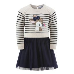 Jerseykleid happy girls Gr. 110, N-Gr, blau (navy), Mädchen, Jersey, Obermaterial: 95% Baumwolle, 5% Elasthan. Obermaterial 2: 100% Polyester. Futter: 100% Baumwolle, bedruckt, Kleider