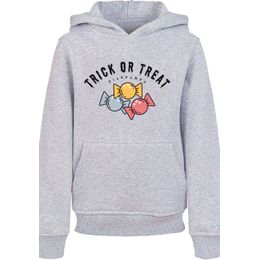 Kapuzenpullover F4NT4STIC "Trick Or Treat Halloween" Gr. 122/128, grau (erdgrau), Mädchen, Obermaterial: 65% Baumwolle, 35% Polyester, Pullover Hoodie, Print