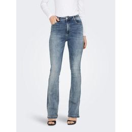 Bootcut-Jeans Only "ONLMILA HW FLARED DNM BJ13994 NOOS", Damen, Gr. 25, Länge 32, blau (medium blau denim), Denim/Jeans, Obermaterial: 94% Baumwolle, 4% Polyester, 2% Elasthan, Abriebeffekte, modisch, skinny fit, Jeans