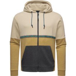 Kapuzensweatjacke Ragwear "Blocky" Gr. 4XL (60), beige (sand) Herren Sweatjacken Basic Sweatjacke mit Kapuze