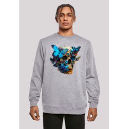 Kapuzenpullover F4NT4STIC "Schmetterling Skull CREW" Gr. L, grau (heather grey) Herren Pullover Print