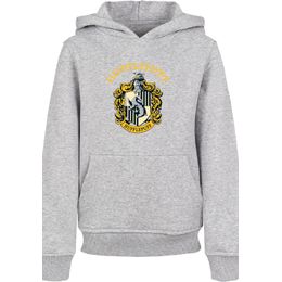 Kapuzenpullover F4NT4STIC "Harry Potter Hufflepuff Crest" Gr. 122/128, grau (erdgrau), Mädchen, Obermaterial: 65% Baumwolle, 35% Polyester, Pullover, Print