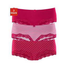 Panty Lascana Gr. 40/42, rot (rot, gestreift, uni, gepunktet), Damen, Jersey, Obermaterial: 95% Baumwolle, 5% Elasthan. Spitze: 87% Polyamid, 13% Elasthan, unifarben, gestreift, gepunktet, Unterhosen, aus elastischer Baumwolle mit zarter Spitze