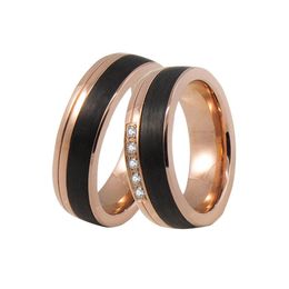 Trauring DOOSTI "Schmuck Geschenk Edelstahl Ehering Partnerring LIEBE" Fingerringe Gr. 60, ohne Zirkonia, Edelstahl-Carbon, 6,5mm, rosegold (roségoldfarben, schwarz) Made in Germany, wahlweise mit oder ohne Zirkonia