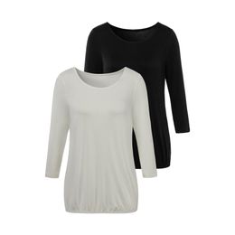 3/4-Arm-Shirt Vivance Gr. 32/34, schwarz (schwarz, creme) Damen Shirts mit elastischem Saumabschluss