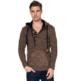 Kapuzensweatshirt Rusty Neal, Herren, Gr. 4XL, braun (braun, blau), 70% Polyacryl, 30% Baumwolle, mehrfarbig, casual, normal, ohne Ausschnitt, Sweatshirts, mit stylischem Ausschnitt