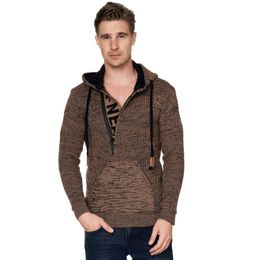 Kapuzensweatshirt Rusty Neal, Herren, Gr. 3XL, braun (braun, blau), 70% Polyacryl, 30% Baumwolle, mehrfarbig, normal, ohne Ausschnitt, Sweatshirts, mit stylischem Ausschnitt